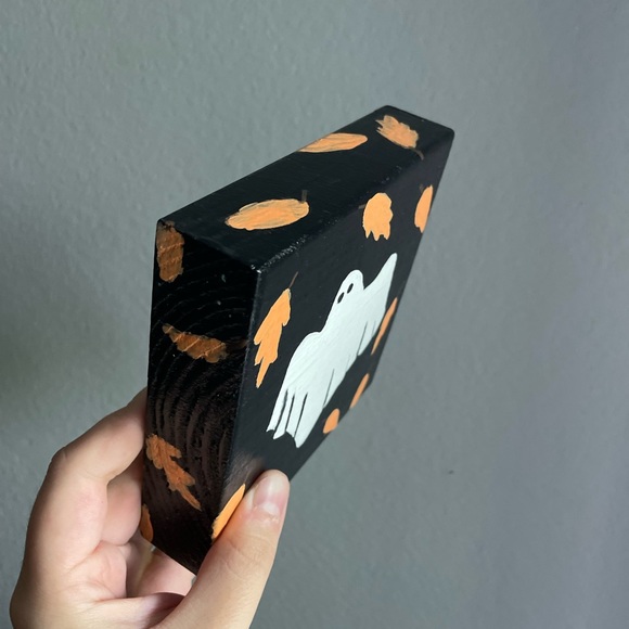 Hand Crafted | Art | Halloween Ghost And Leaves Wood Sign | Poshmark